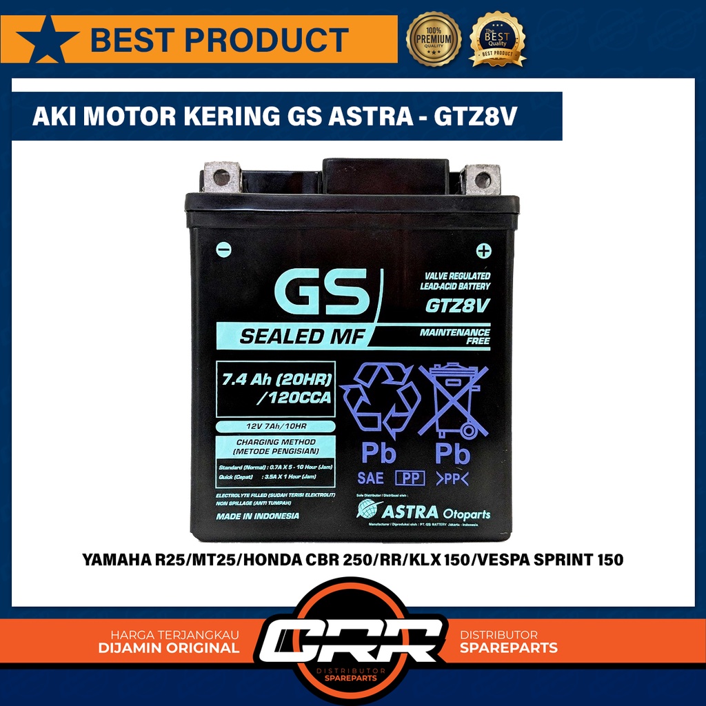 Jual Aki GS ASTRA MF GTZ-8V GTZ8V untuk motor Yamaha R25, Honda CBR 250 Kawasaki KLX 150 Vespa ...