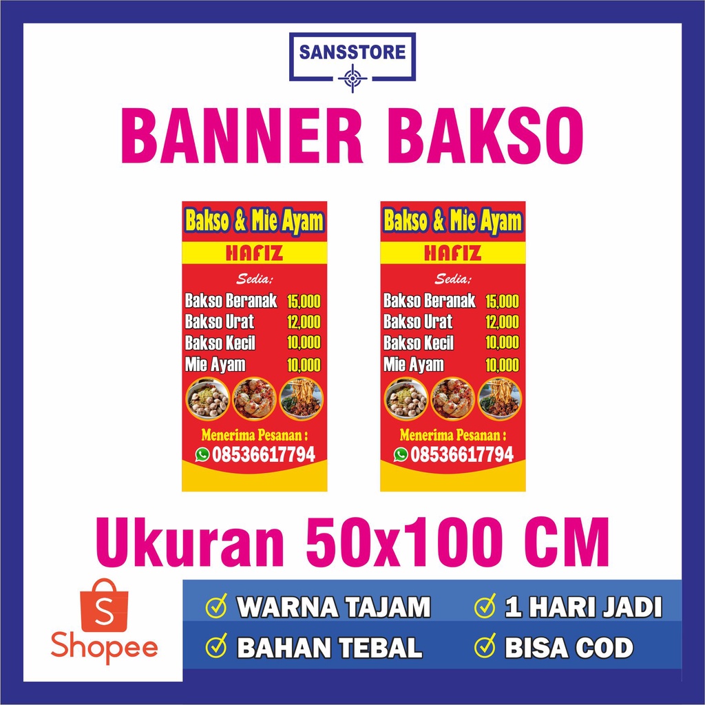Jual BANNER BAKSO MIE AYAM | BANNER BENNER BENER SPANDUK BALIHO CETAK ...