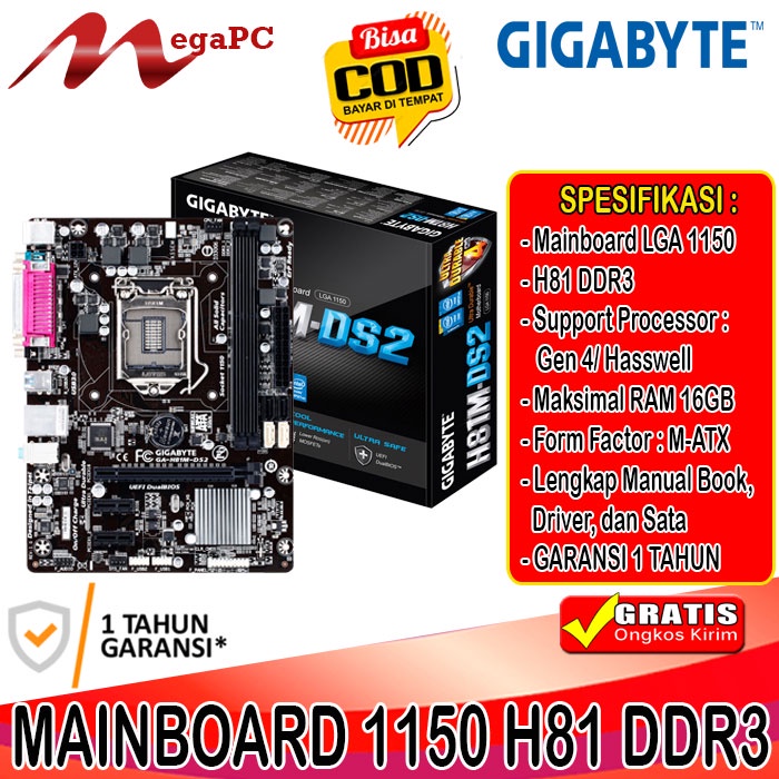 Jual Mobo Motherboard Mainboard Intel LGA 1150 H81 DDR3 Gigabyte Garansi 1 Tahun | Shopee Indonesia