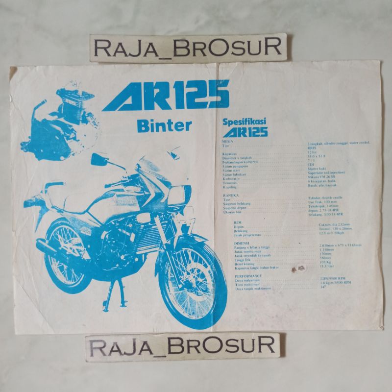 Jual Poster brosur katalog flyer jadul lawas Kawasaki Binter AR125 AR 125 6speed 2tak 2T CBU ...