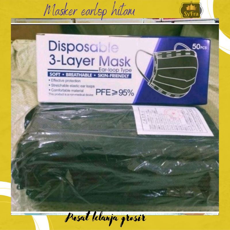 Jual Masker Earloop hitam 3ply isi 50pcs Box murah | Shopee Indonesia