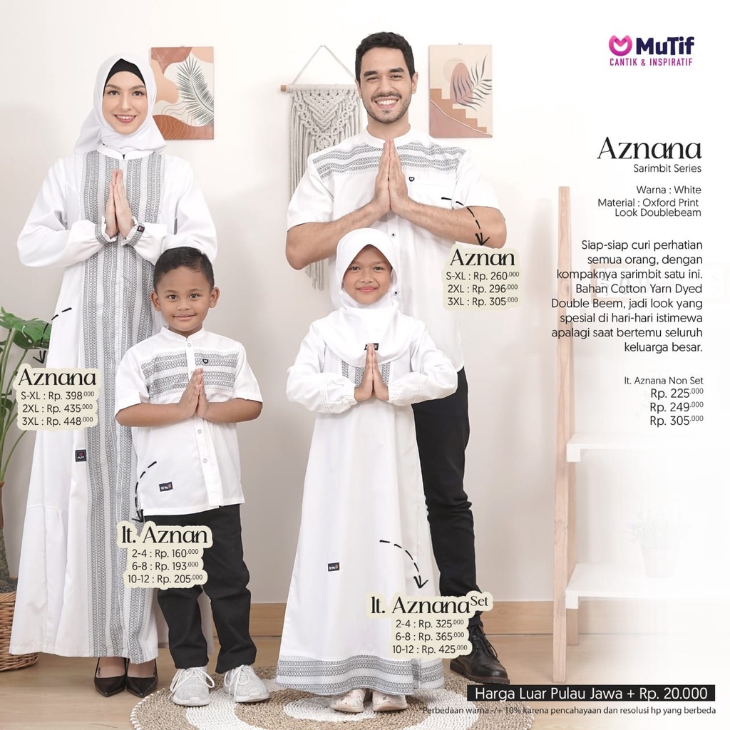 Jual Sarimbit Mutif Aznana White 2023/Gamis Dewasa Aznana/Koko Dewasa ...