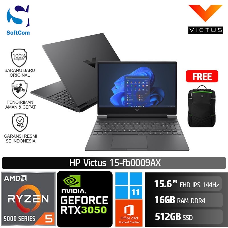 Jual HP Victus 15 fb0009AX R5 5600H/16GB/512GB SSD/RTX3050 4GB/W11+OHS | Shopee Indonesia