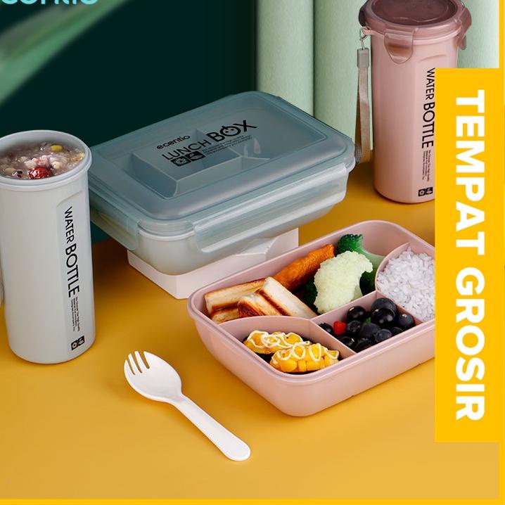 Jual WWA192 ecentio tempat makan anak set lunch box set Kotak makan anak 2/4 Sekat 1100ml dan ...
