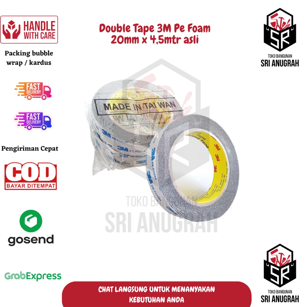 Jual Double Tape 3M Pe Foam / Perekat / Solasi Busa BB 20mm x 4,5meter ...