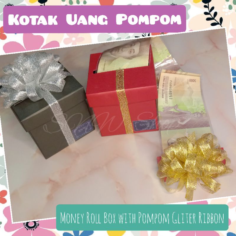 Jual Hadiah Kotak Tarik Uang Pita Gliter Pompom | Money Roll Box ...