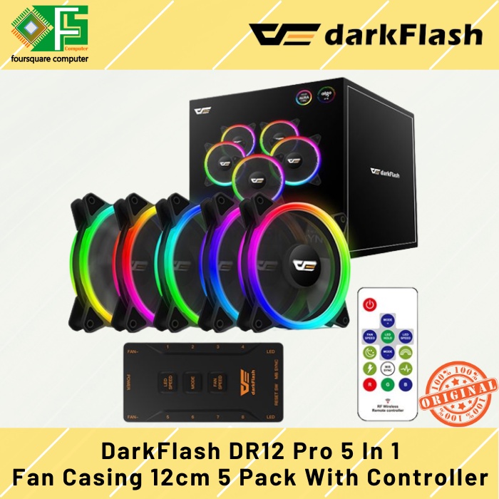 Jual AIGO DR12 PRO 5in1 Double Ring Fan RGB - 5 Pack With Controller ...