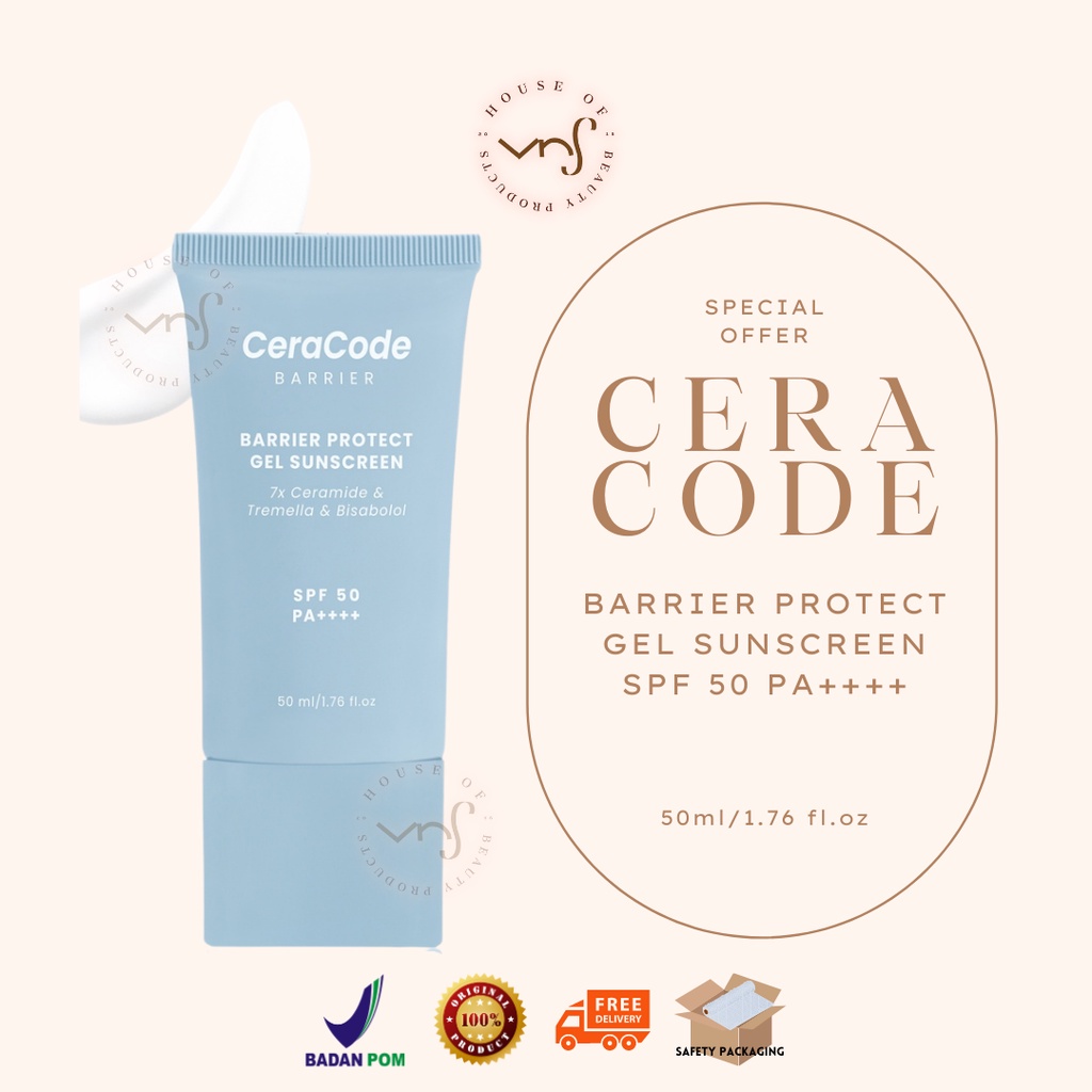 Jual CERACODE Barrier Protect Gel Sunscreen SPF 50 PA++++ 7X Ceramide Tremella and Bisabolol ...