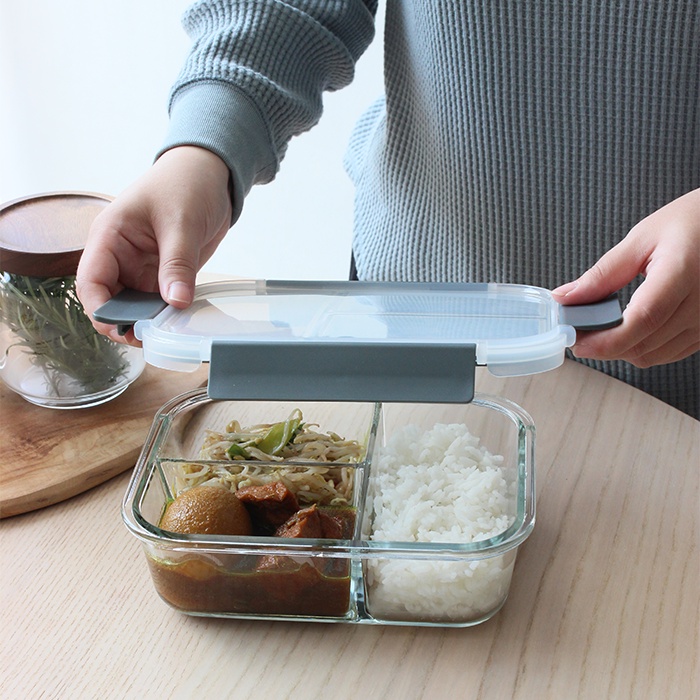 Jual KAAB - Tempat Makan Kaca Sekat Lunch Box 1040ml | Glass Food ...