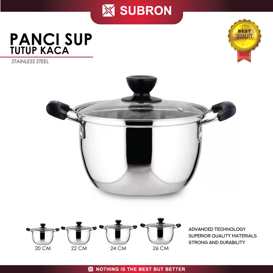 Jual Soup Pot 22cm / 24cm Panci Sup Stainless Tutup Kaca - SUBRON ...