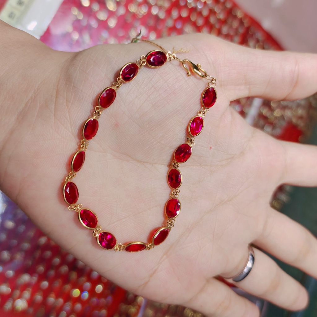 Jual Gelang rantai emas tua kadar 90% permata warna merah delima cantik ...