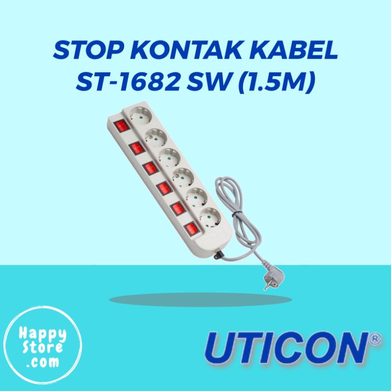 Jual Stop Kontak Kabel 6 Lobang Uticon Plus Switch ST-1682SW (1.5M) | Shopee Indonesia