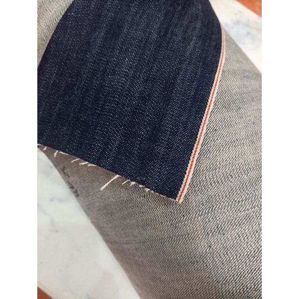 Jual BAHAN KAIN DENIM SELVEDGE 16Oz JEANS DENIM LINE RED WHITE | Shopee ...