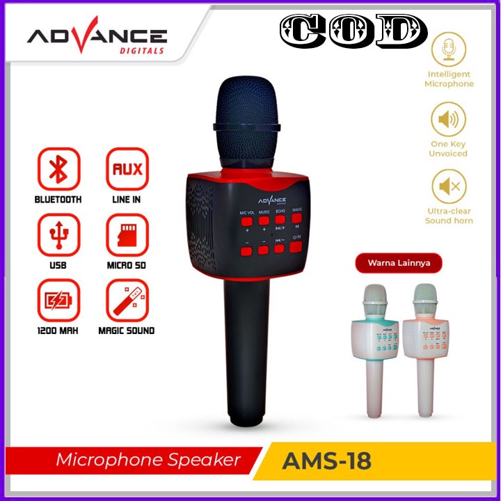 Jual NEW Mic Advance Wireless Bluetooth Karaoke - Microphone Speaker Bluetooth AMS 18 BERGARANSI ...
