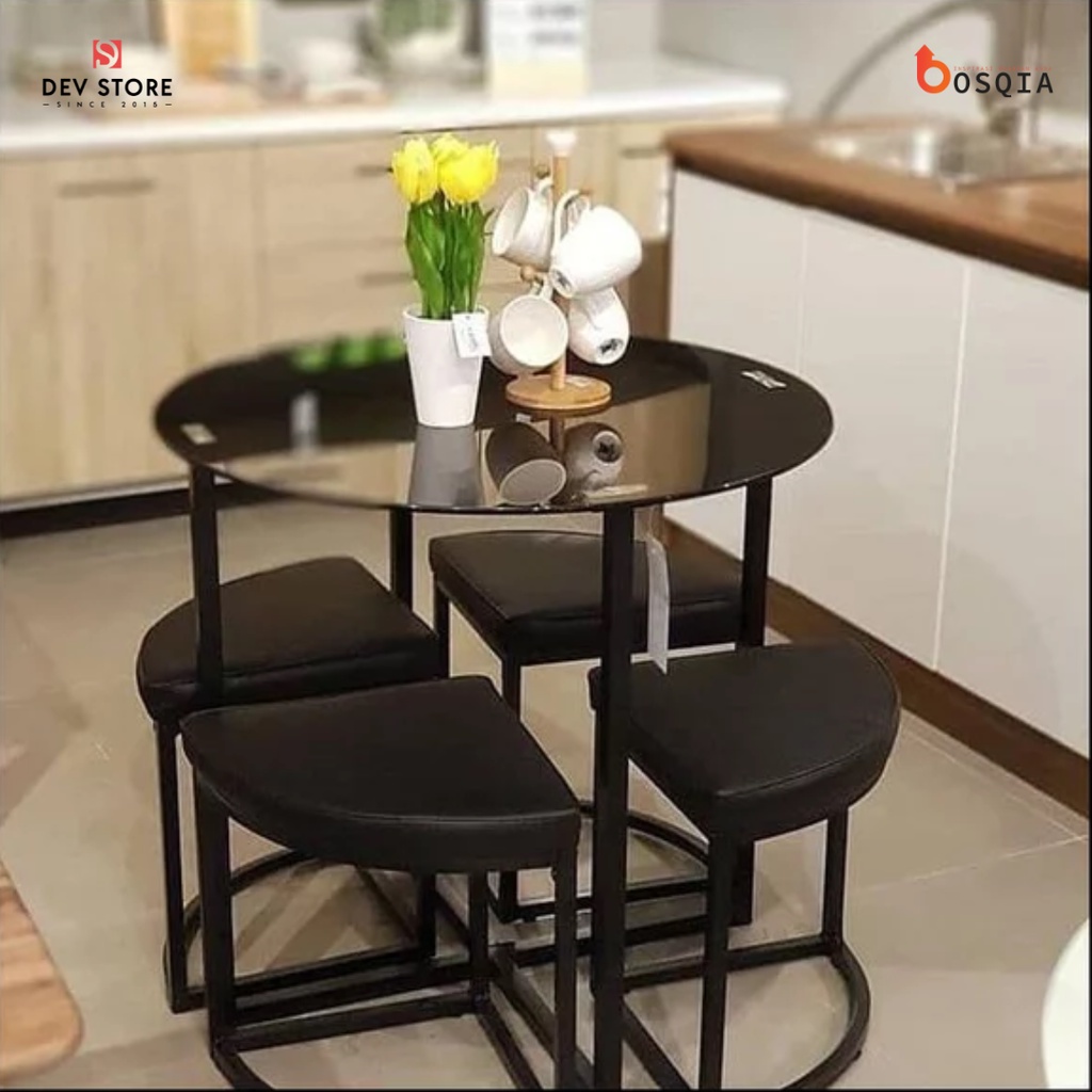 Jual Set Meja Makan 4 Bangku Hitam - Putih / TABLE SET WITH 4 CHAIRS ...