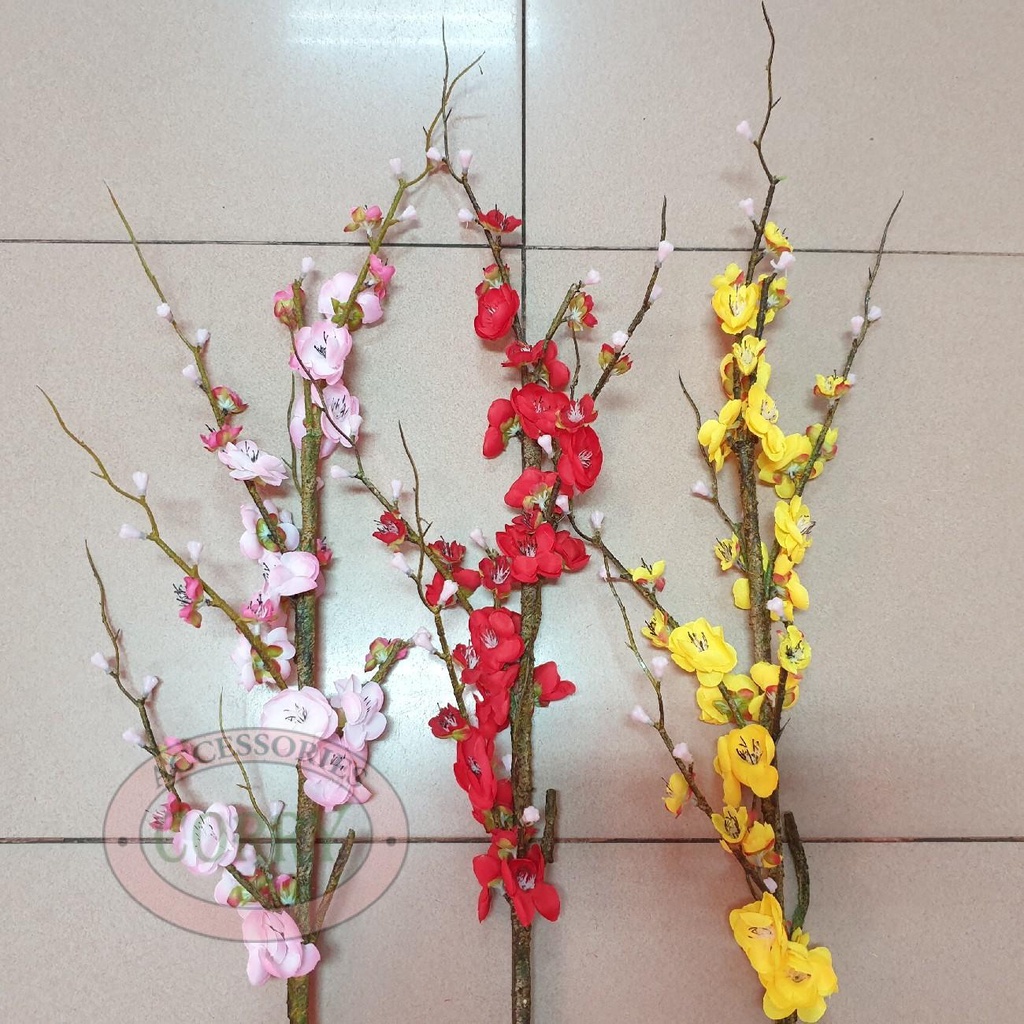 Jual Bunga Imlek Sakura Pink Merah Kuning 1 Meter Batang Coklat Meihwa ...