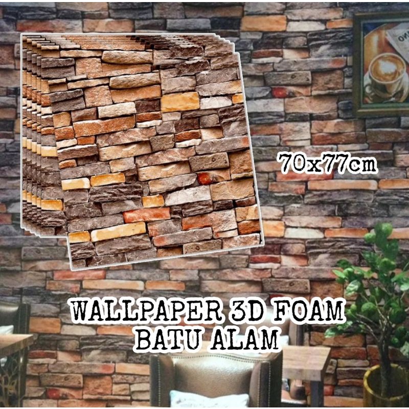 Jual Wallpaper 3D Foam Motif Batu Alam / Wallpaper Sticker 3D Bata ...