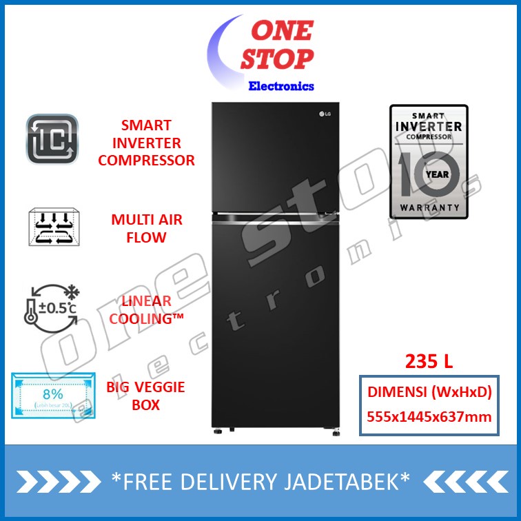 Jual LG GV-B212PQMB Kulkas 2 Pintu w/ Smart Inverter Compresor 235L | Shopee Indonesia