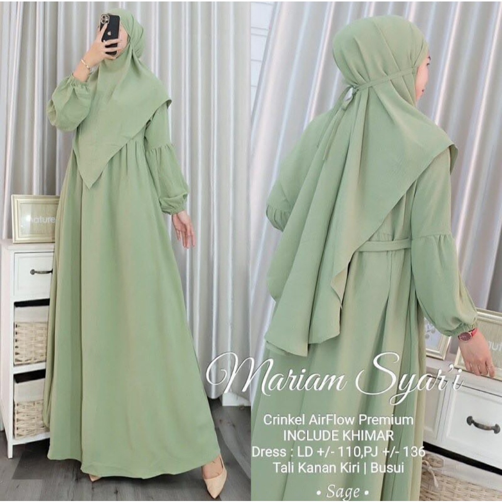 Jual Hasanah Syari Plus Khimar Terbaru Warna Sage Green / Baju Gamis ...