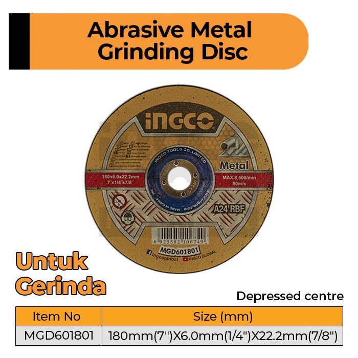 Jual Ingco MGD601801 Grinding Disc 7" Mata Batu Gerinda Asah Poles 7 ...