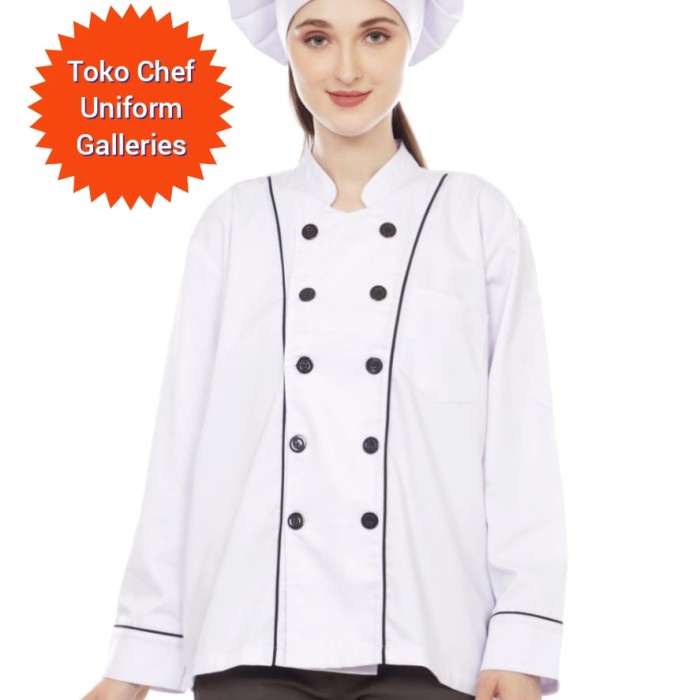 Jual Seragam Koki Chef Uniform Seragam Koki Lengan Panjang List Hitam ...