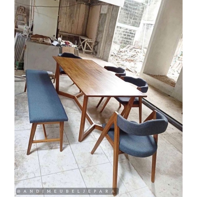 Jual Dining Table / Meja Makan Minimalis Bench 4 Kursi Jati - S160 | Shopee Indonesia