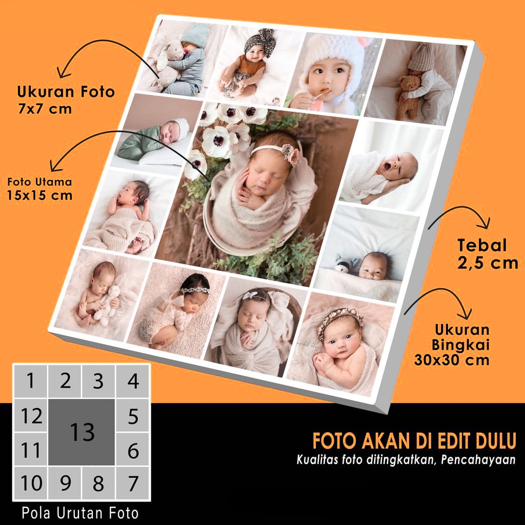 Jual CETAK FOTO BINGKAI CUSTOM + EDIT KOLASE HIASAN DINDING 30X30CM ...
