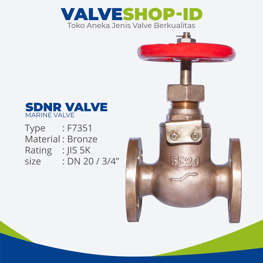 Jual SDNR Valve Bronze JIS 5K DN20 3/4" Inch / Marine Valve [ F7351 ...