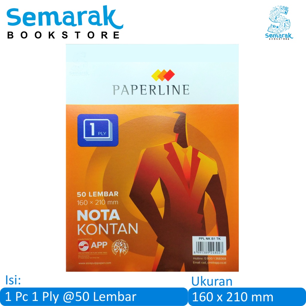 Jual Paperline Nota Kontan Besar 1 Ply NCR 160x210mm [1 Buku @50 Lembar ...