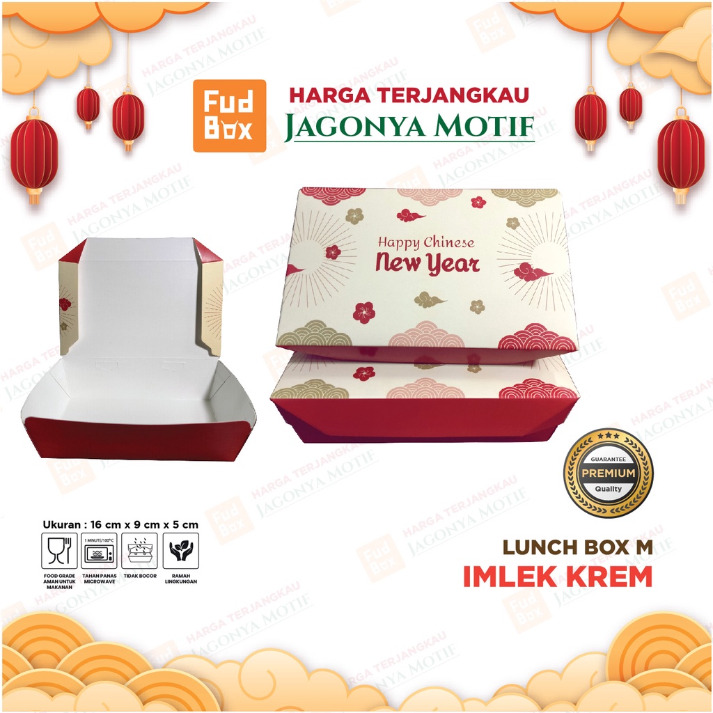 Jual Lunch Box Paper Medium Box Makanan Kertas Motif Imlek 1 Pack 50 ...