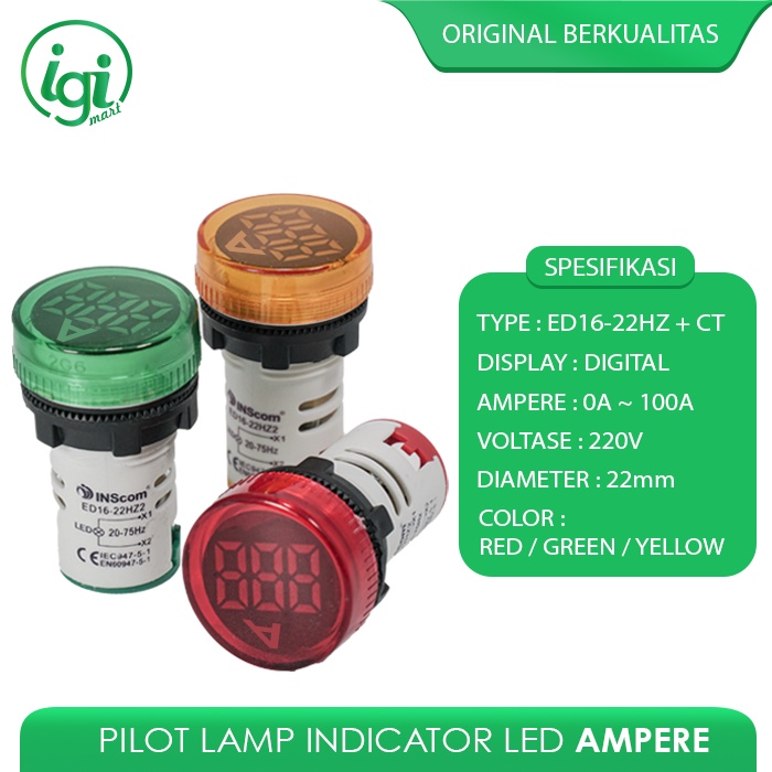 Jual PILOT LAMP LED AMPERE METER ROUND 22MM / INDICATOR LAMPU DIGITAL ...