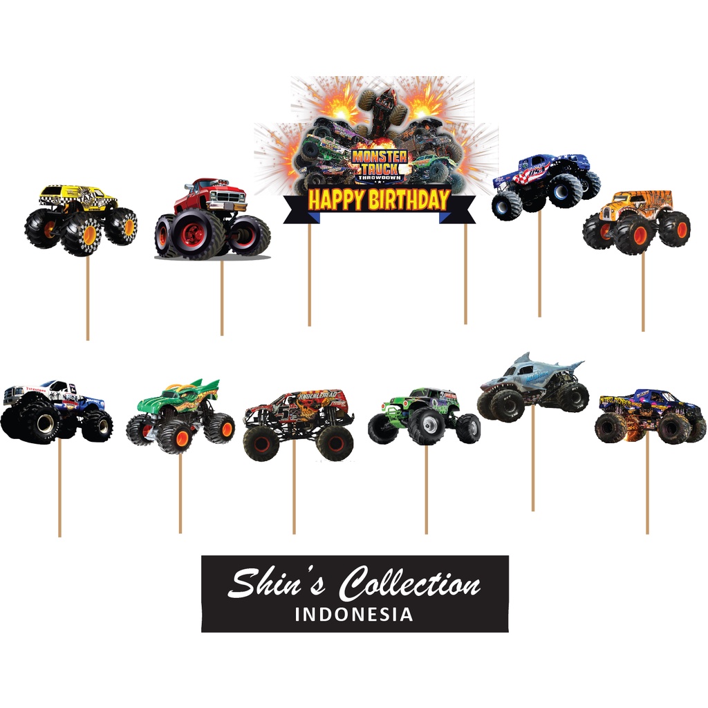 Jual Cake topper Monster Truck Monster jam set isi 11 pcs | Shopee ...
