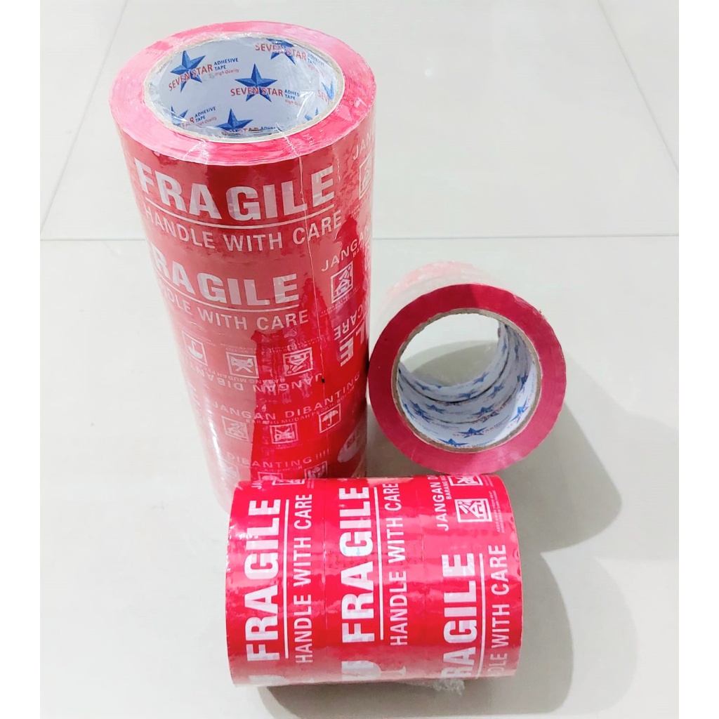 Jual Lakban / Plakban / Isolasi / Selotip FRAGILE merah BORNEO 48mm 90 ...