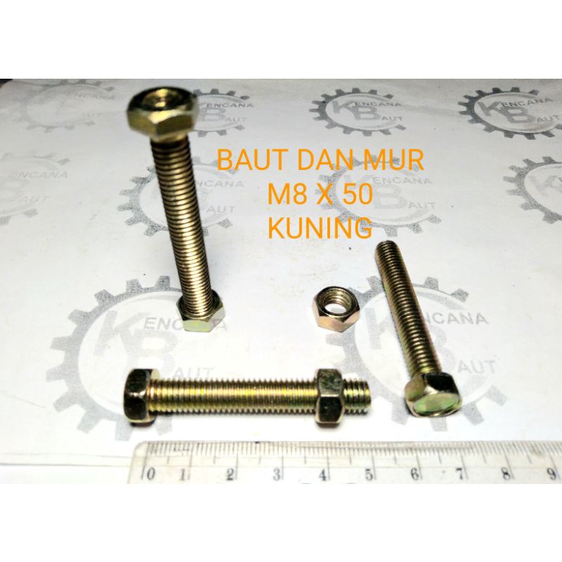 Jual BAUT MUR M8 X 50 KUNING KUNCI 12 PANJANG 5 CM | Shopee Indonesia