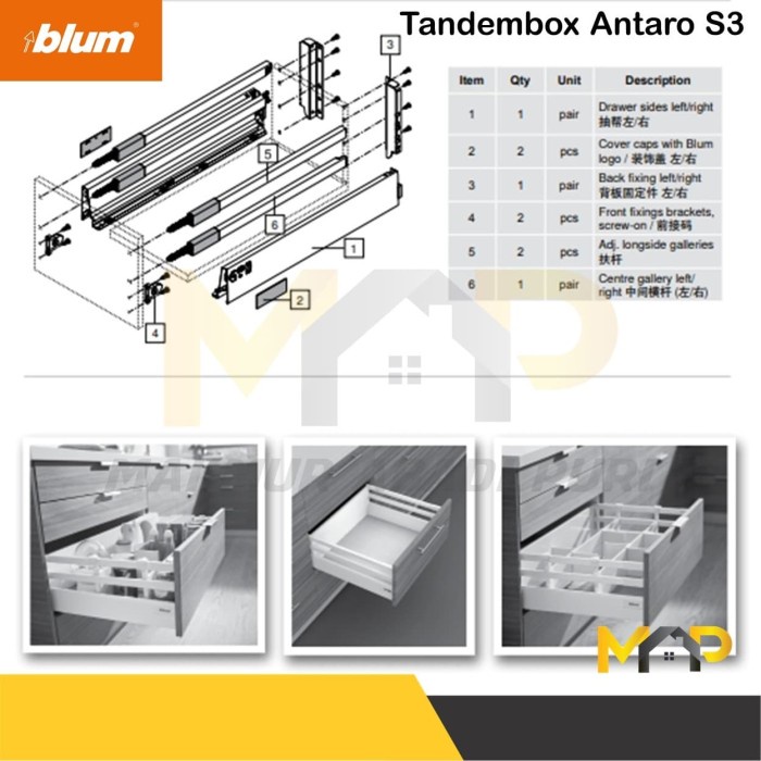 Jual Pengaman Tandembox Blum-Tbx S3 Grey ( 224Mm ) Max Load 65 Kg | Shopee Indonesia