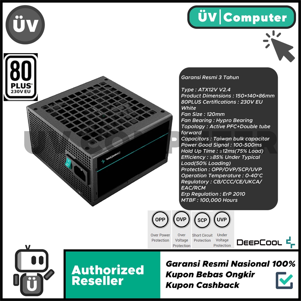 Jual Power Supply PSU Internal Deepcool PF700 700W | Black Hitam | 80 ...