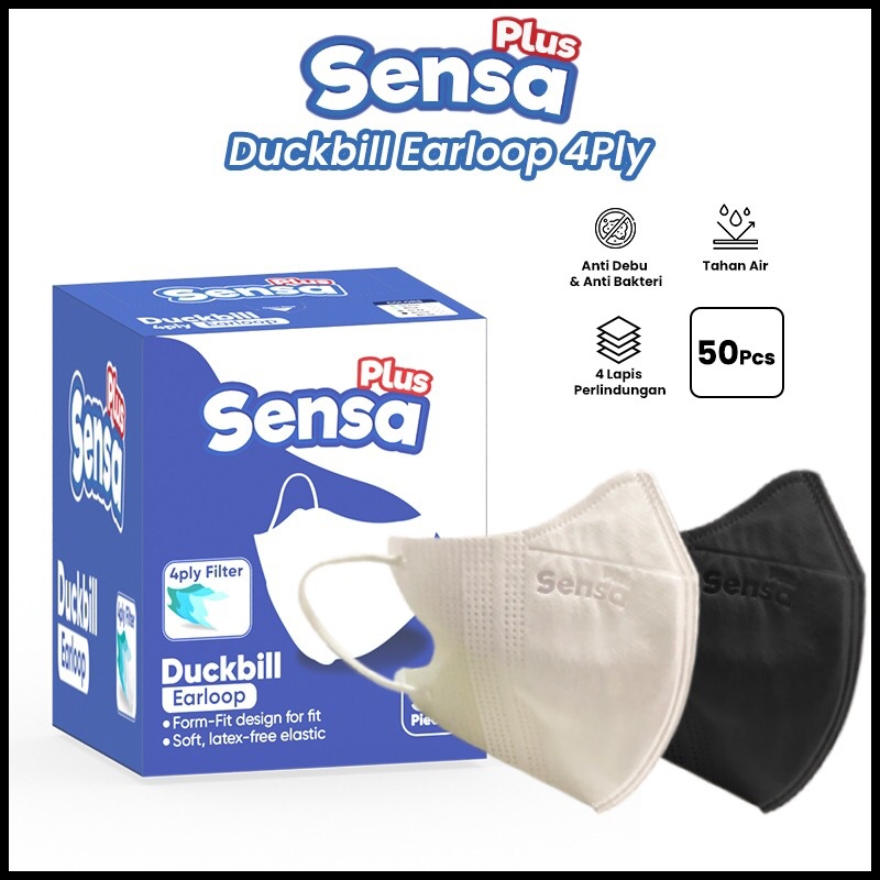 Jual DUCKBILL 4PLY SENSA PLUS 50PCS / MASKER EARLOOP DUCK BILL 4 PLY ...