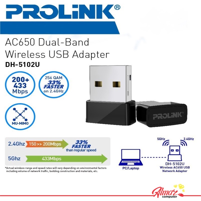 Jual Prolink AC650 Wireless USB Adapter Dongle WiFi Dual Band DH5102U Hitam | Shopee Indonesia