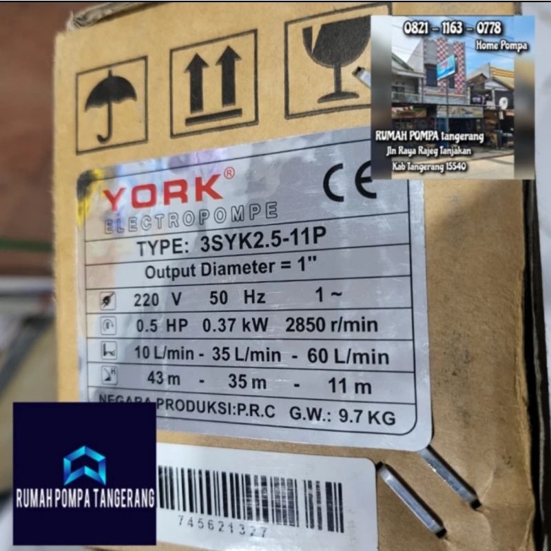 Jual POMPA SATELIT YORK 1/2HP 3" PLUS KABEL 50 METER | Shopee Indonesia