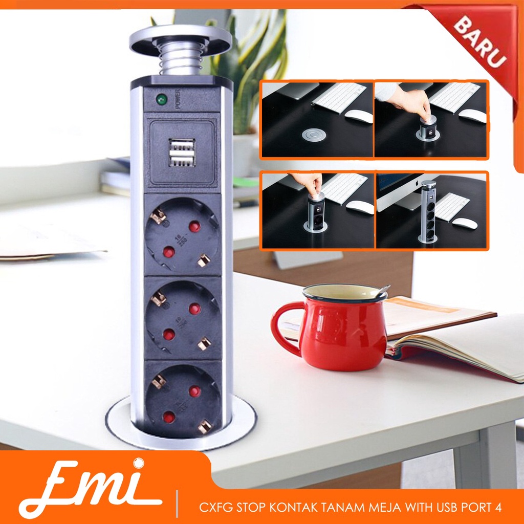 Jual Stop Kontak Tanam Meja PopUp Electric Plug Socket with USB Port 4 ...