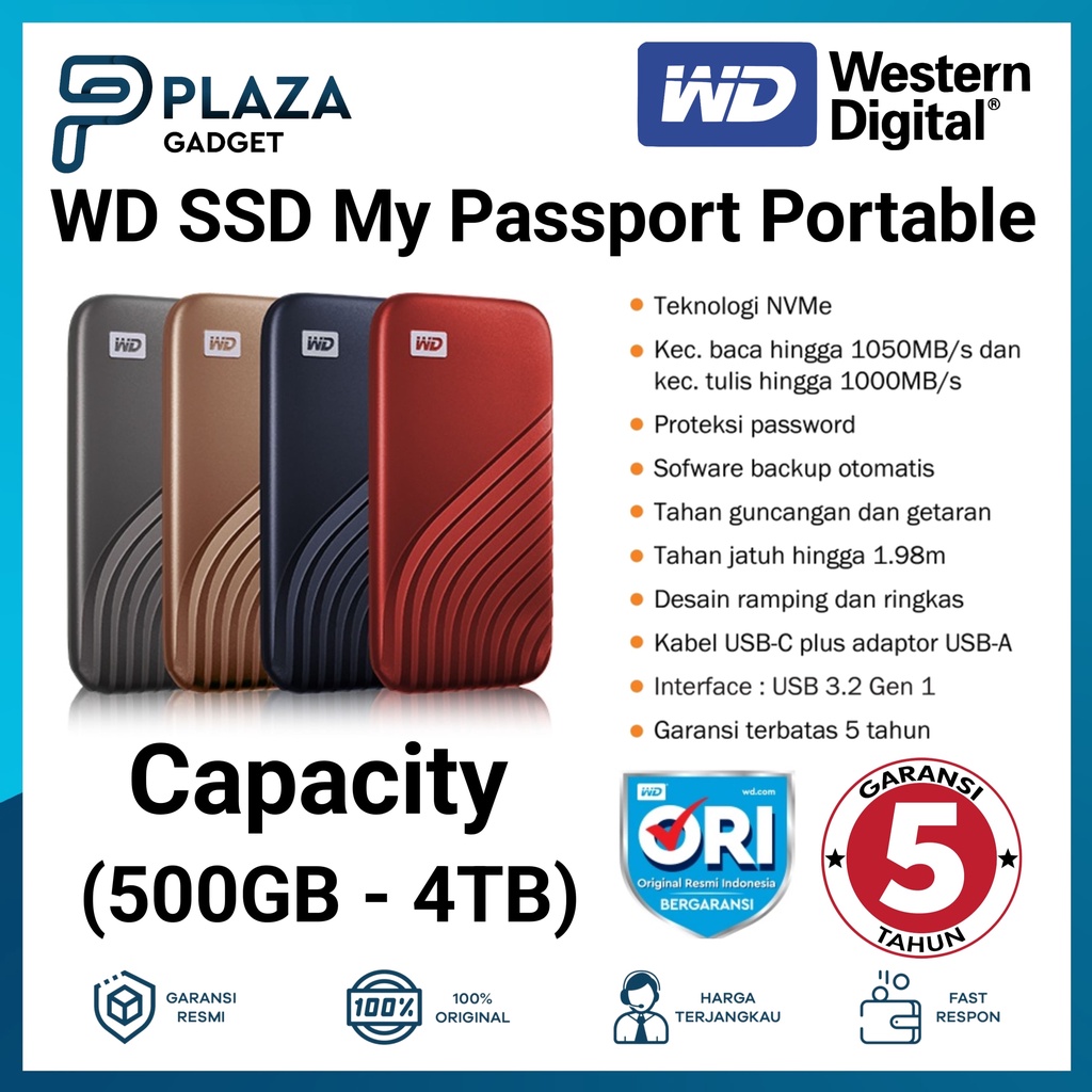 Jual SSD External Portable Western Digital WD My Passport SSD 500GB 1TB ...