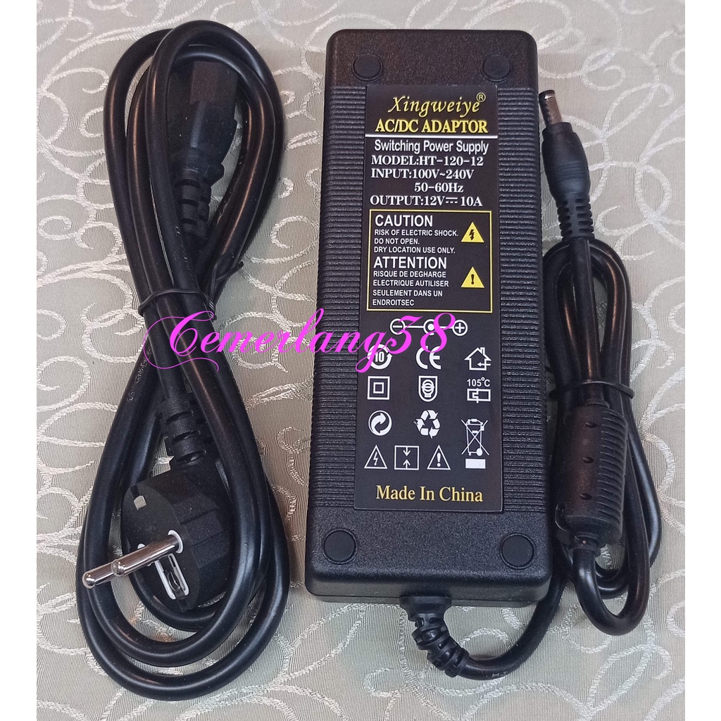 Jual Adaptor 12V 10A Switching Adapter 12 V 10 A + Kabel Power Suply PSU 150 CM | Shopee Indonesia