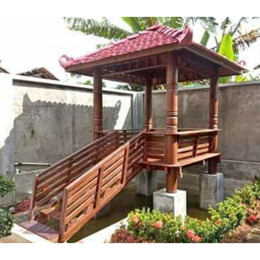 Jual Gazebo Model Tinggi Ukuran 2,5x2,5 Meter Kayu Kelapa Atap Genteng ...