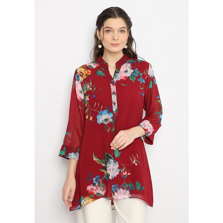 Jual Sifon Blus Cantik Wanita Premium Kerah V Warna Merah Marun ...