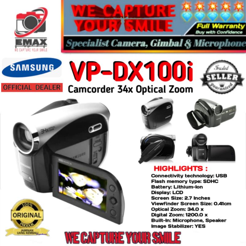Jual SAMSUNG VP-DX100i Camcorder 2.7inch Screen 34x Optical 1200x ...