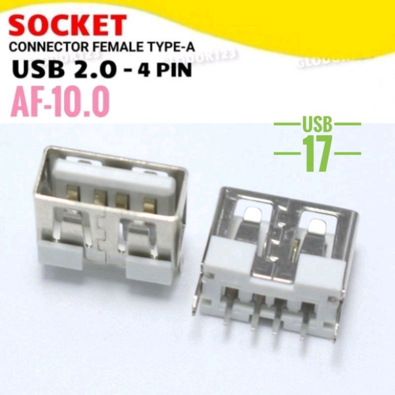 Jual Socket USB Tipe A Female AF10.0 Konektor Soket USB 2.0 4 Pin ...