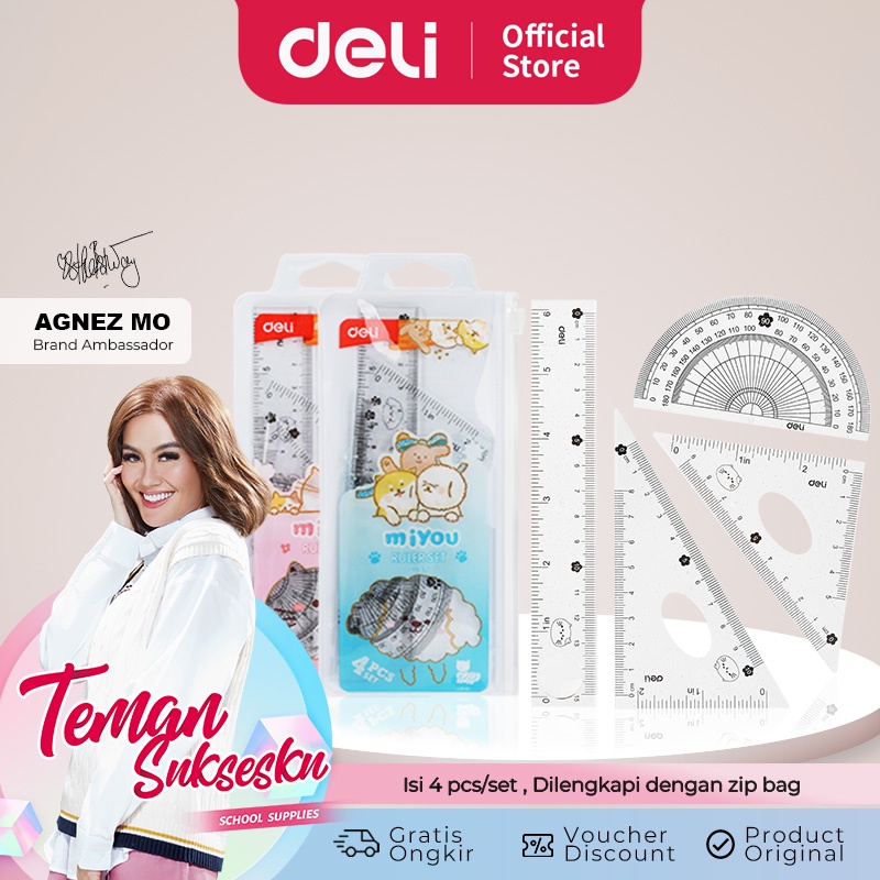 Jual Deli Ruler Set / Set Penggaris Isi 4pcs Packaging Zip Bag Desain ...