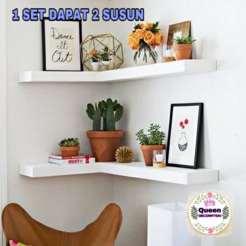 Jual Floating Shelves/Rak Dinding 2 susun Sudut Siku Minimalis Model ...