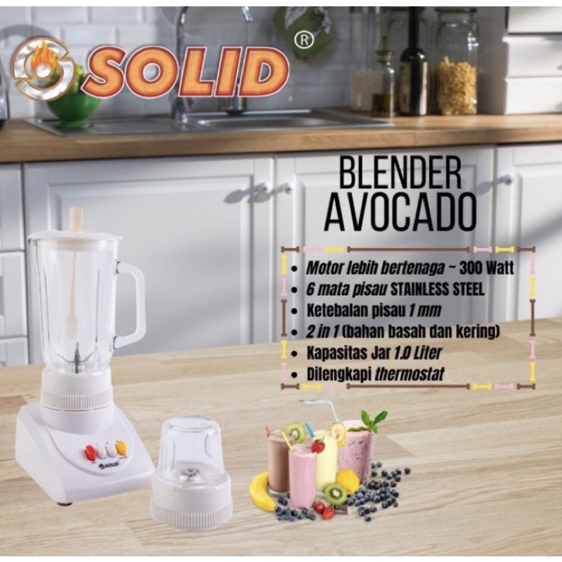 Jual BLENDER / pelumat 2 in 1 KACA 1 liter SOLID AVOCADO | Shopee Indonesia