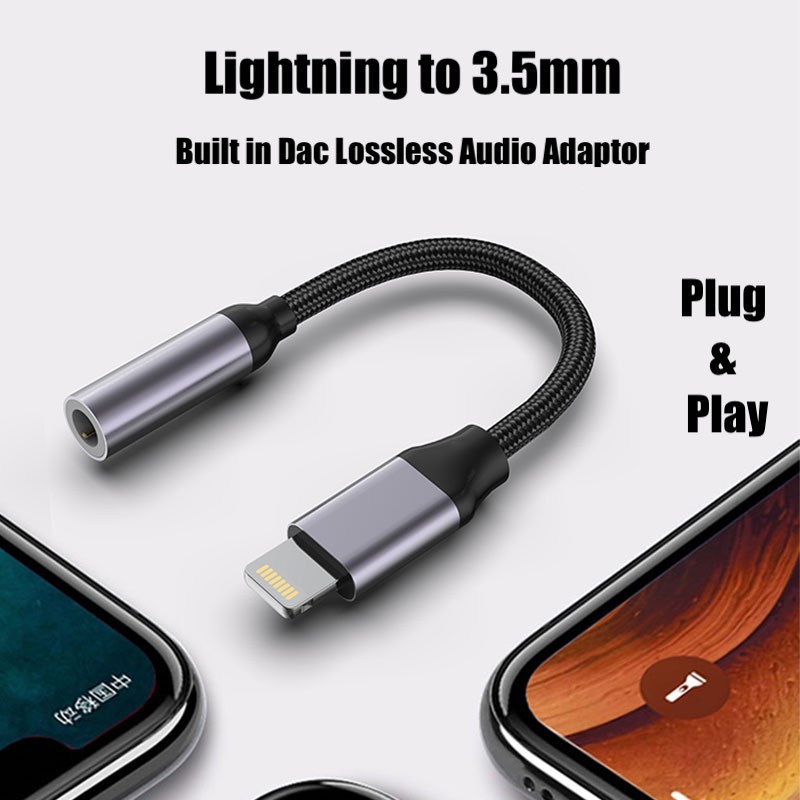 Jual Nylon Metal Adaptor Cable Lightning To 3.5mm iphone Audio Converter | Shopee Indonesia